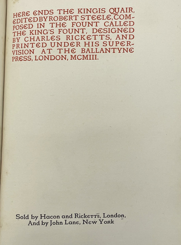 The Kingis Quair. by VALE PRESS. JAMES I. | Sophie Schneideman Rare ...