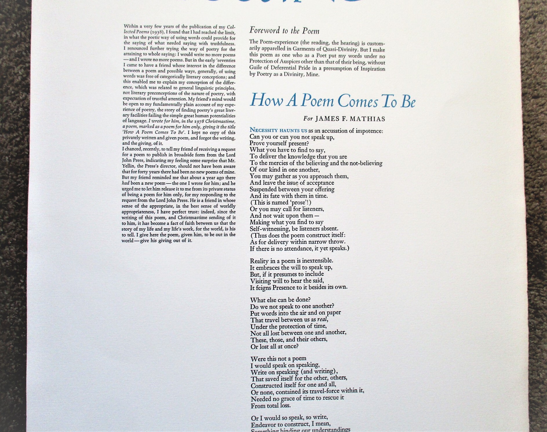 1980 LAURA RIDING JACKSON Poetry Broadside SIGNED & INSCRIBED to ...