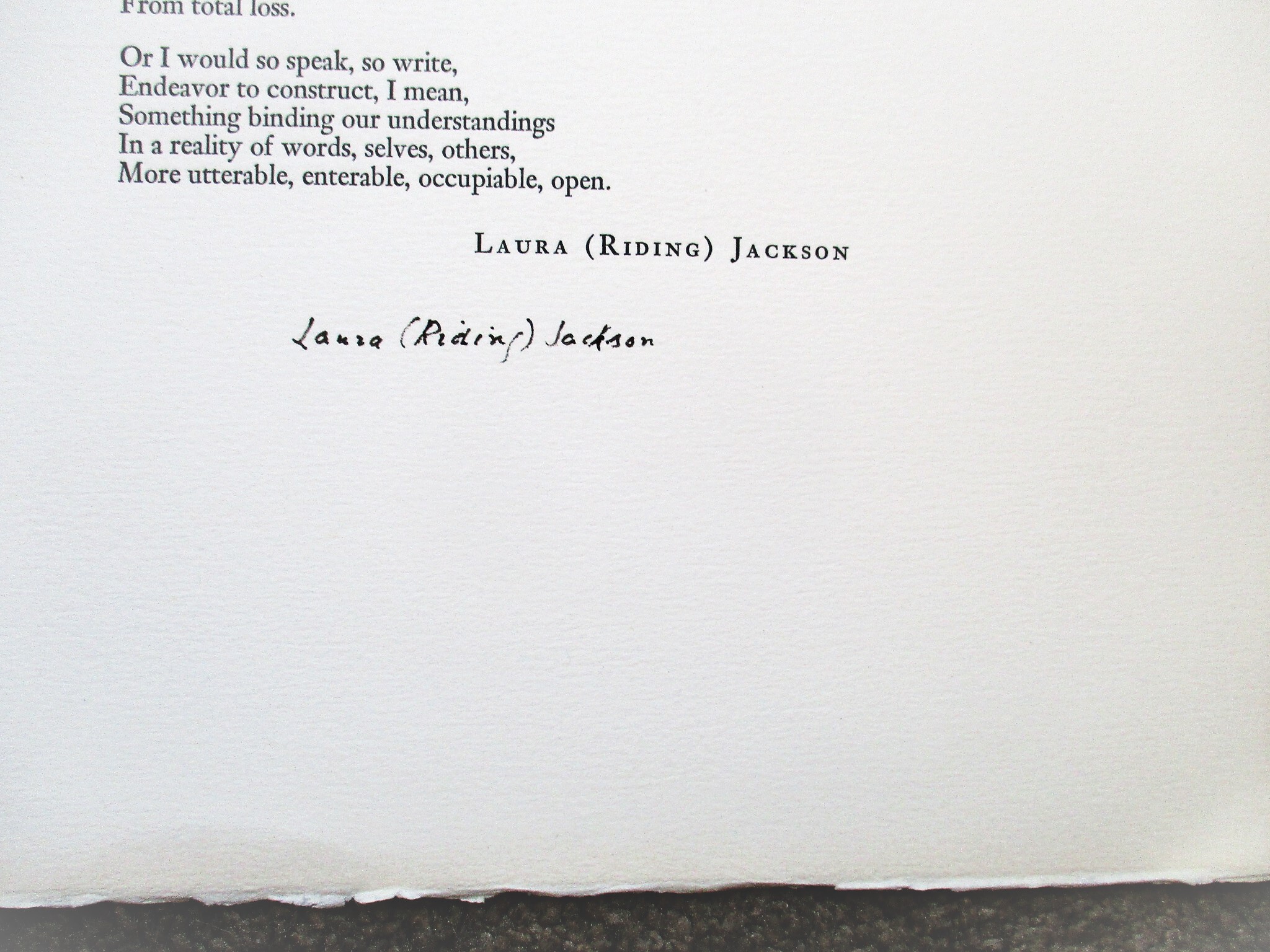 1980 LAURA RIDING JACKSON Poetry Broadside SIGNED & INSCRIBED to ...